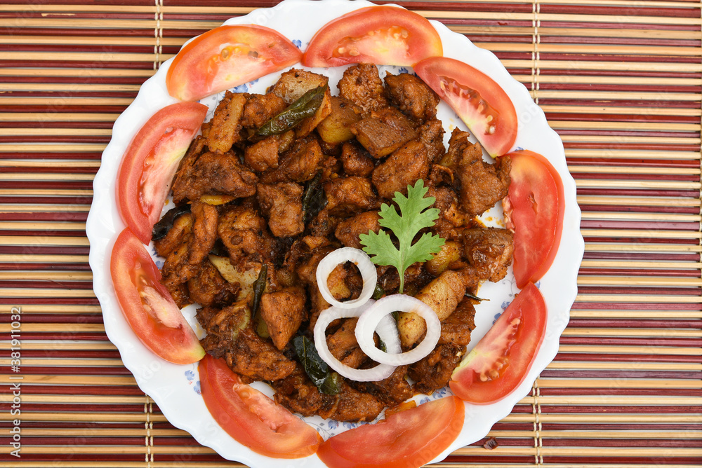 Spicy hot meat curry from Kerala India. beef buffalo pork pig lamb ...