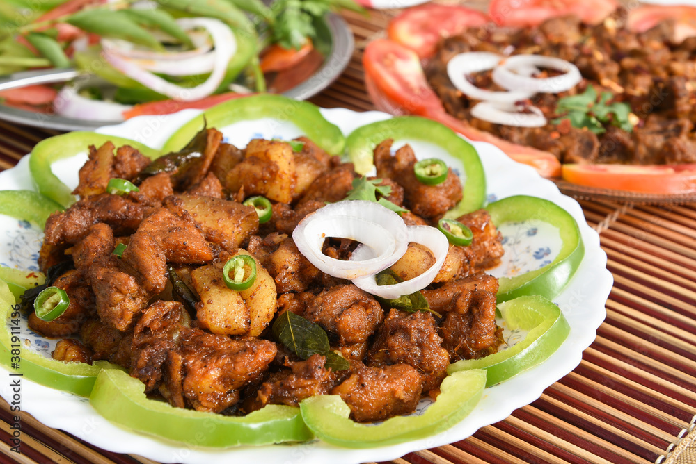 Spicy hot meat curry from Kerala India. beef buffalo pork pig lamb ...