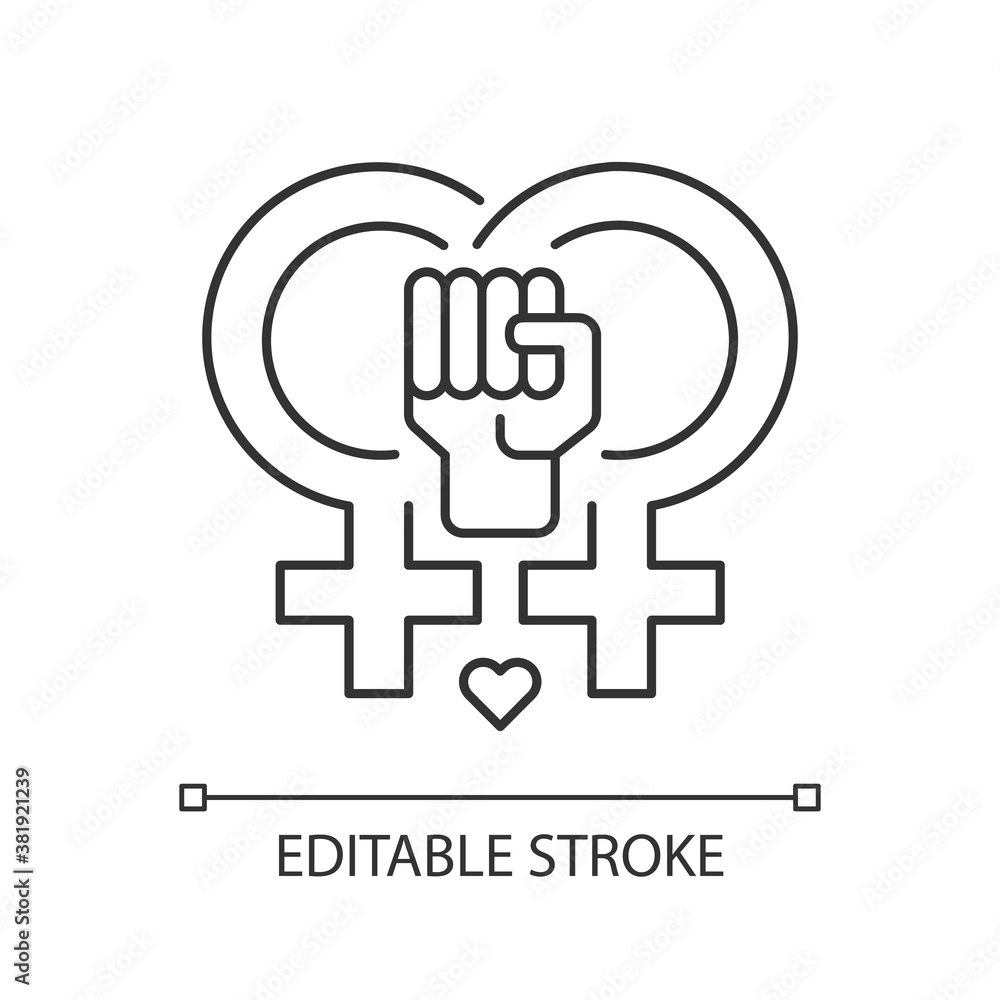 Lesbian feminism pixel perfect linear icon. Gay life. Women equality ...