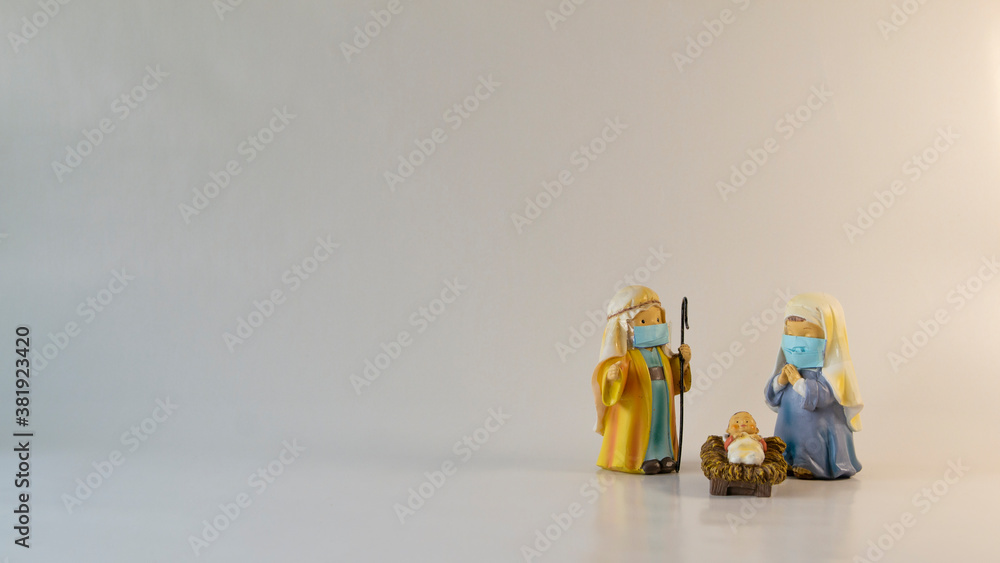 Figures of Saint Joseph, the Virgin Mary and the newborn baby Jesus ...
