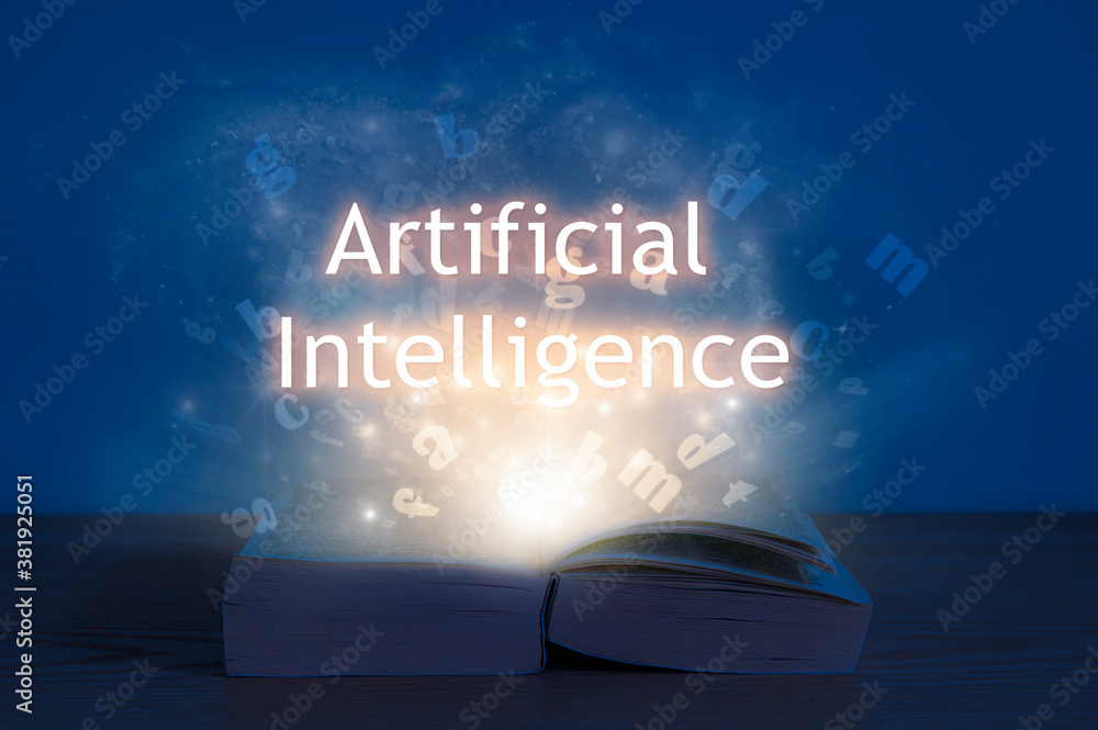 Artificial intelligence and machine learning concept. Light coming from ...