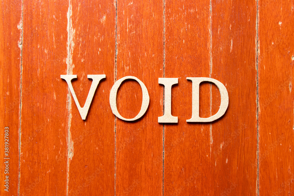 Alphabet letter in word void on old red color wood plate background ...