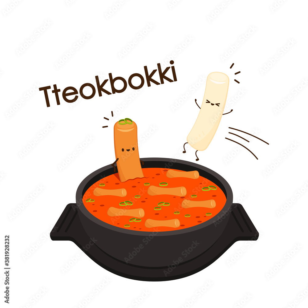 Tteokbokki noodle vector. Tteokbokki character design. Spicy rice cake ...