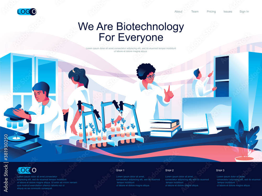 We are Biotechnology for everyone isometric landing page. Science ...