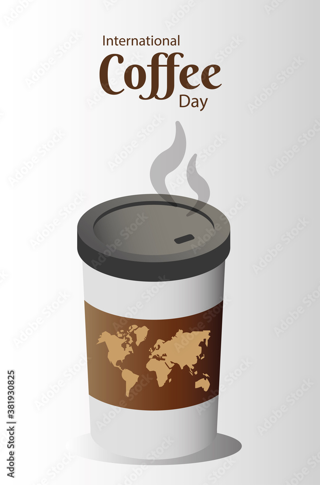 international coffee day poster with earth maps in plastic container ...