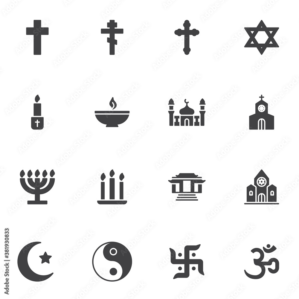 Religion related vector icons set, modern solid symbol collection ...