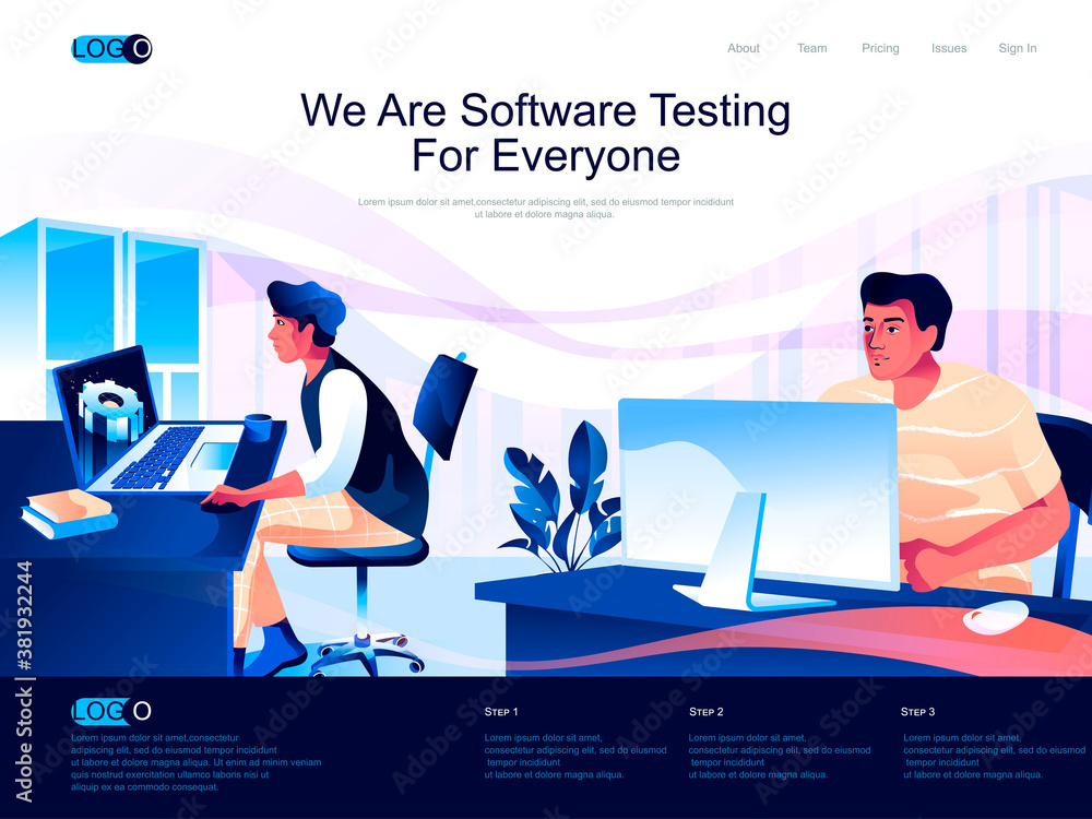 We are Software Testing for everyone isometric landing page. Testing ...
