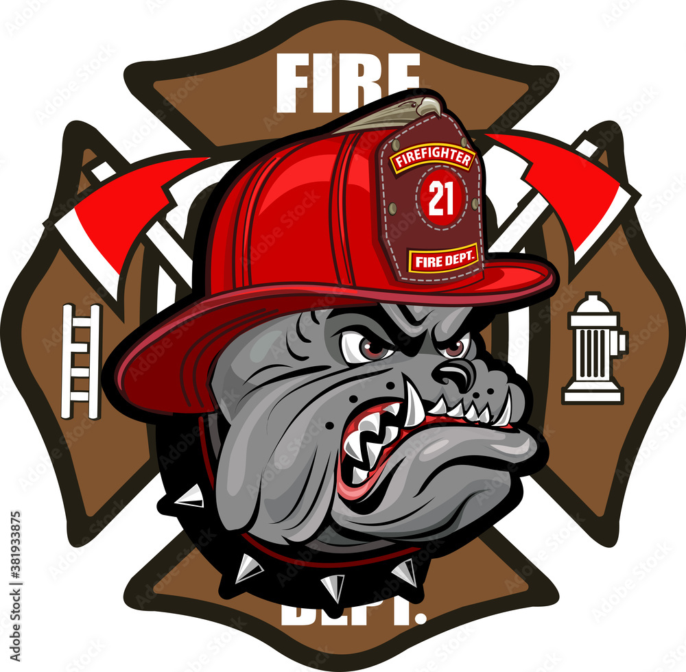 Firefighter Bulldog Tattoo and cross Ax Stock Vector | Adobe Stock