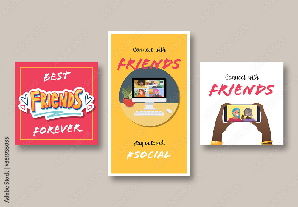 Friendship Social Media Set Stock Template | Adobe Stock