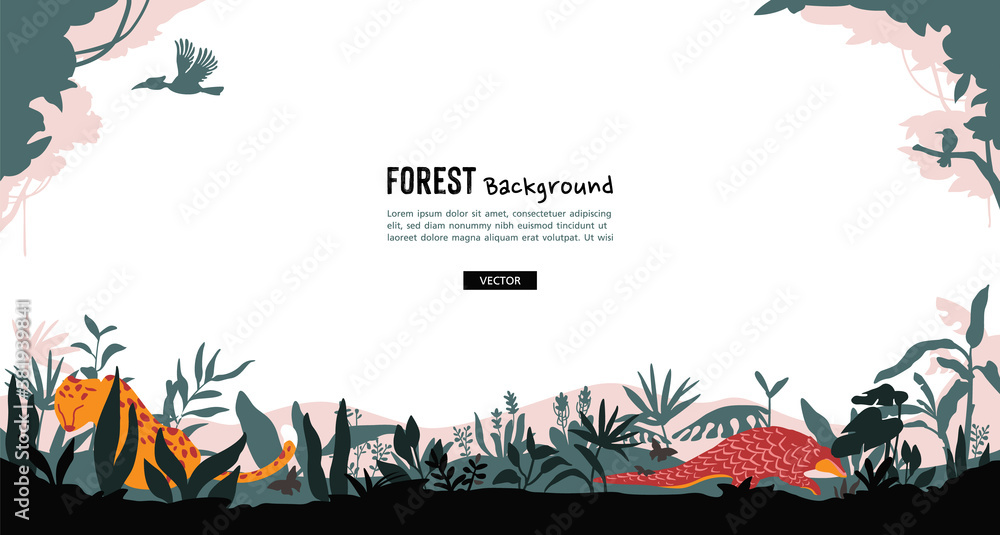 Vector illustration of forest background with copy space for text ...