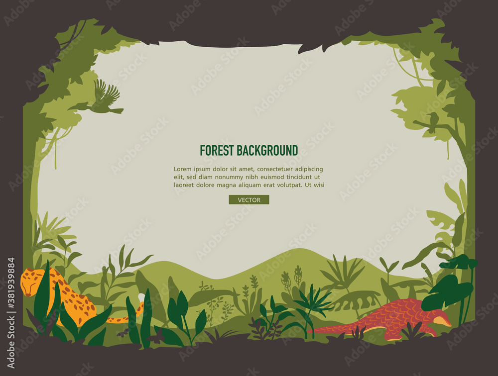 Vector illustration of forest background with copy space for text ...