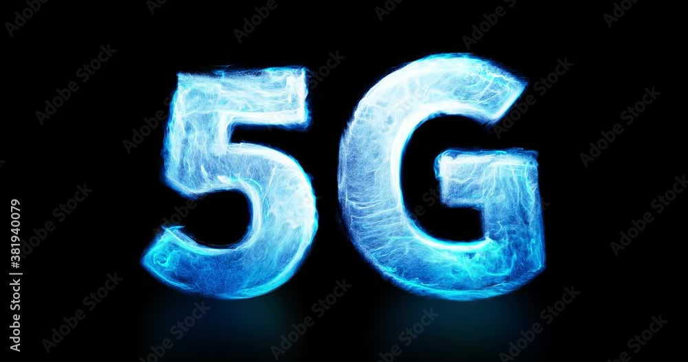 5G motion graphic with fluid, swirling particles. Energy plasma ...