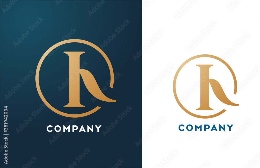 I alphabet letter logo icon in gold and blue color. Simple and creative ...