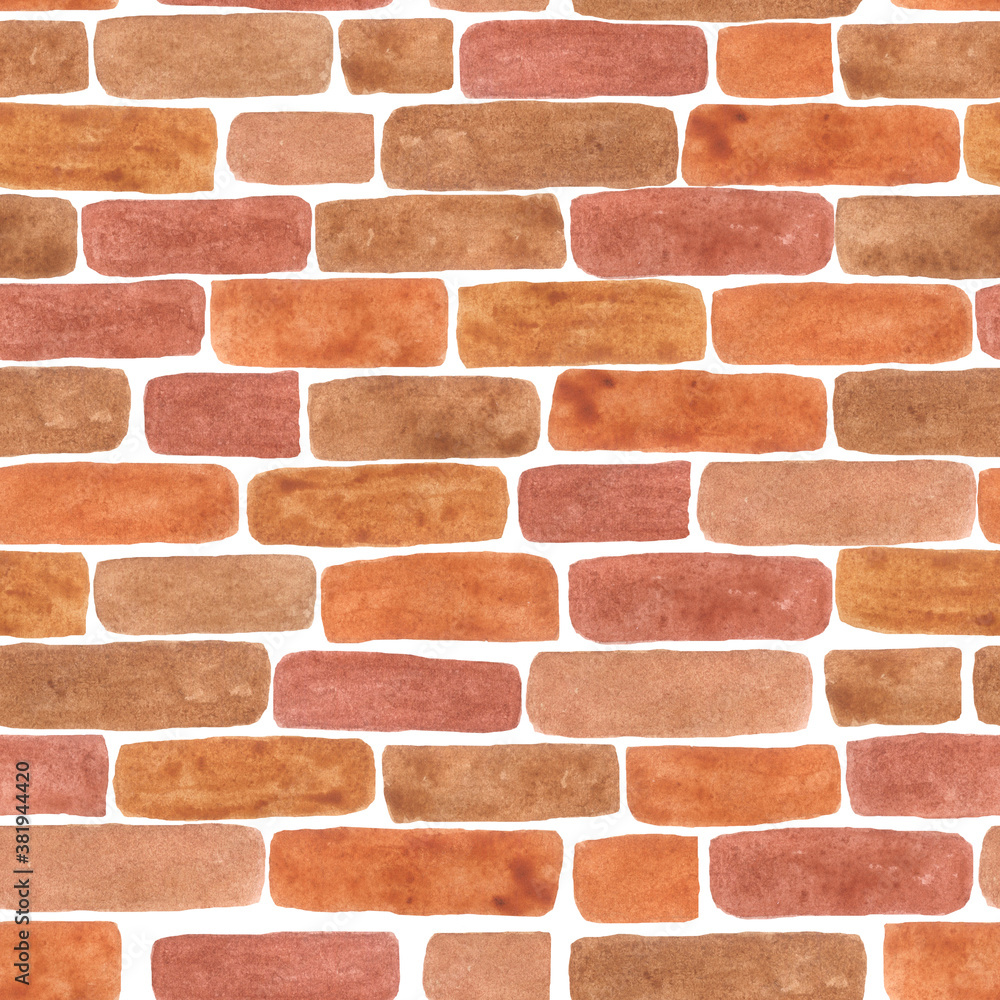 Hand-drawn watercolor illustration of a brick wall. Seamless background ...