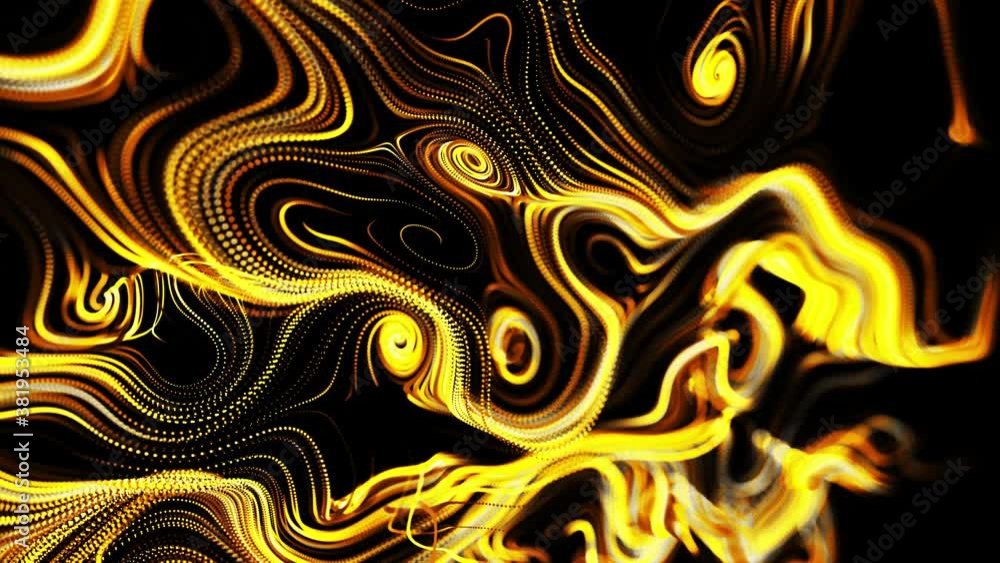 Video „yellow flow of particles forms curled glow lines or light ...