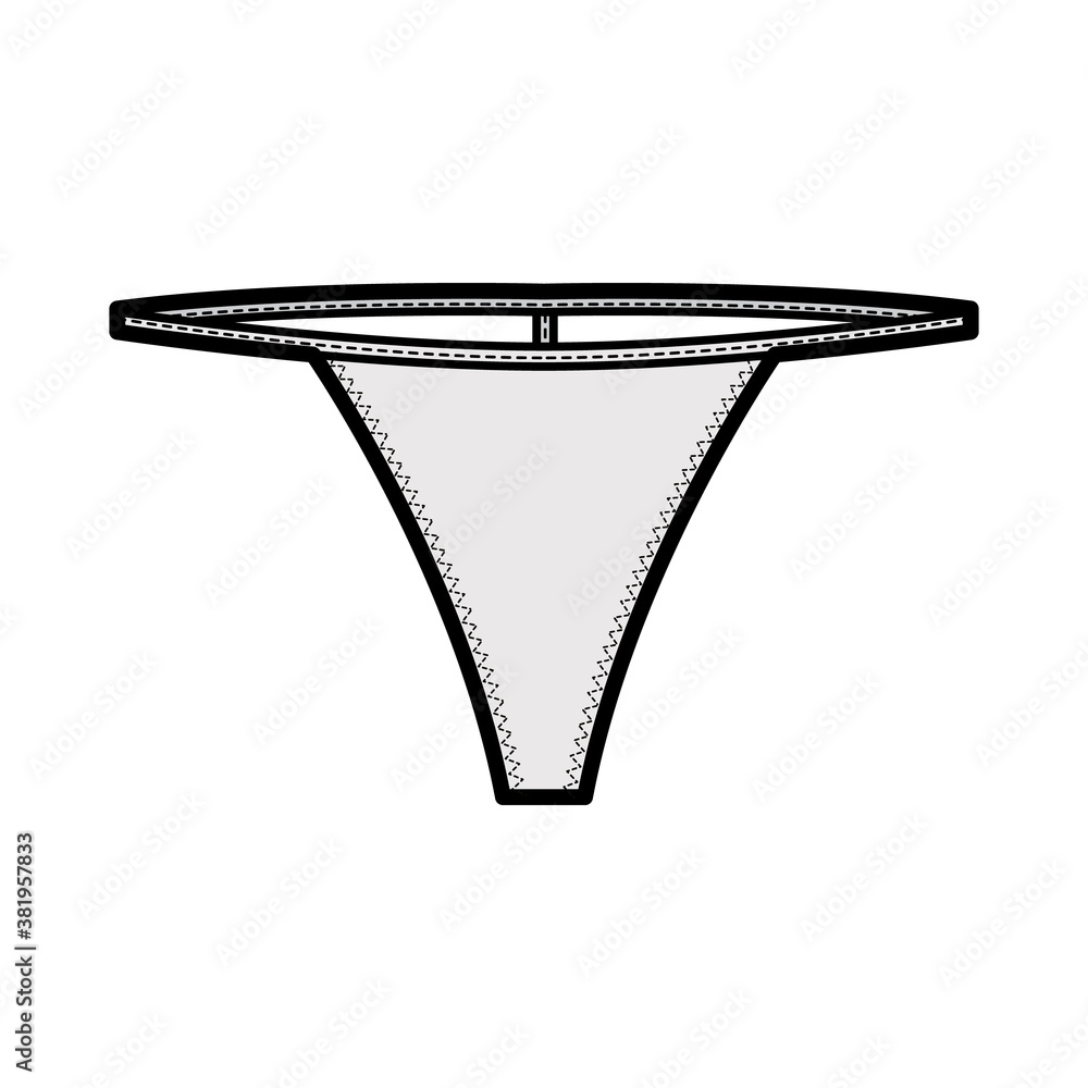 T-back string technical fashion illustration with low waist rise, no ...