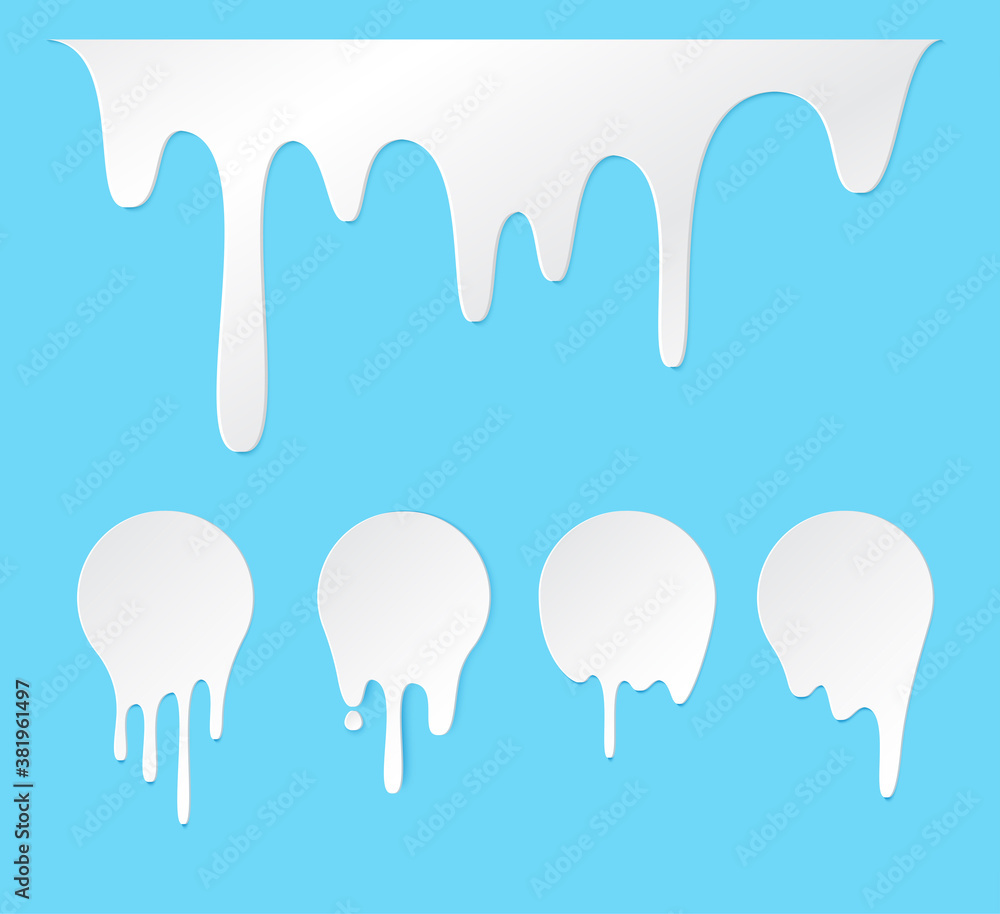 Melt drip stickers or circle milk labels. Vector liquid drops icons for ...