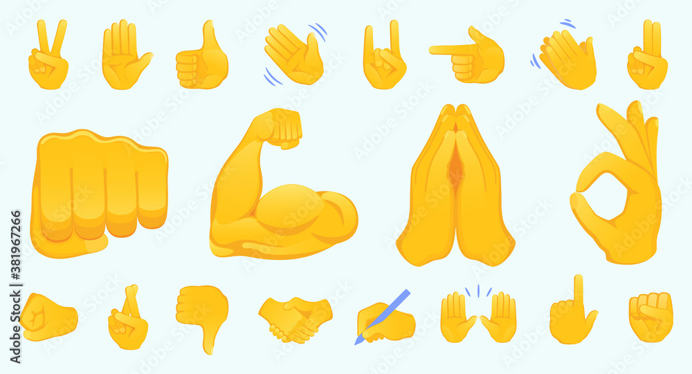 Hand gesture emojis icons collection. Handshake, biceps, applause ...