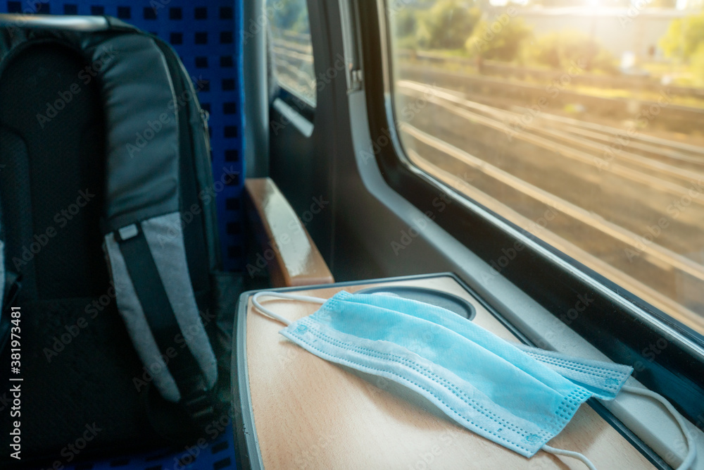 Empty inside train bus subway public transport with window view and ...