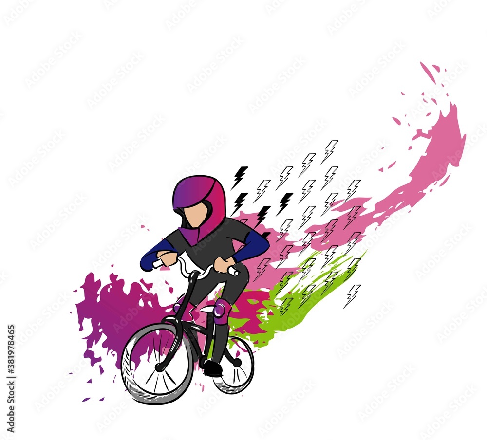 Poster bmx biker rider skatepark vector character isolated line art ...