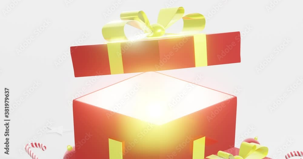 Stockvideon Opening Christmas gift box, glowing light, in loop ...