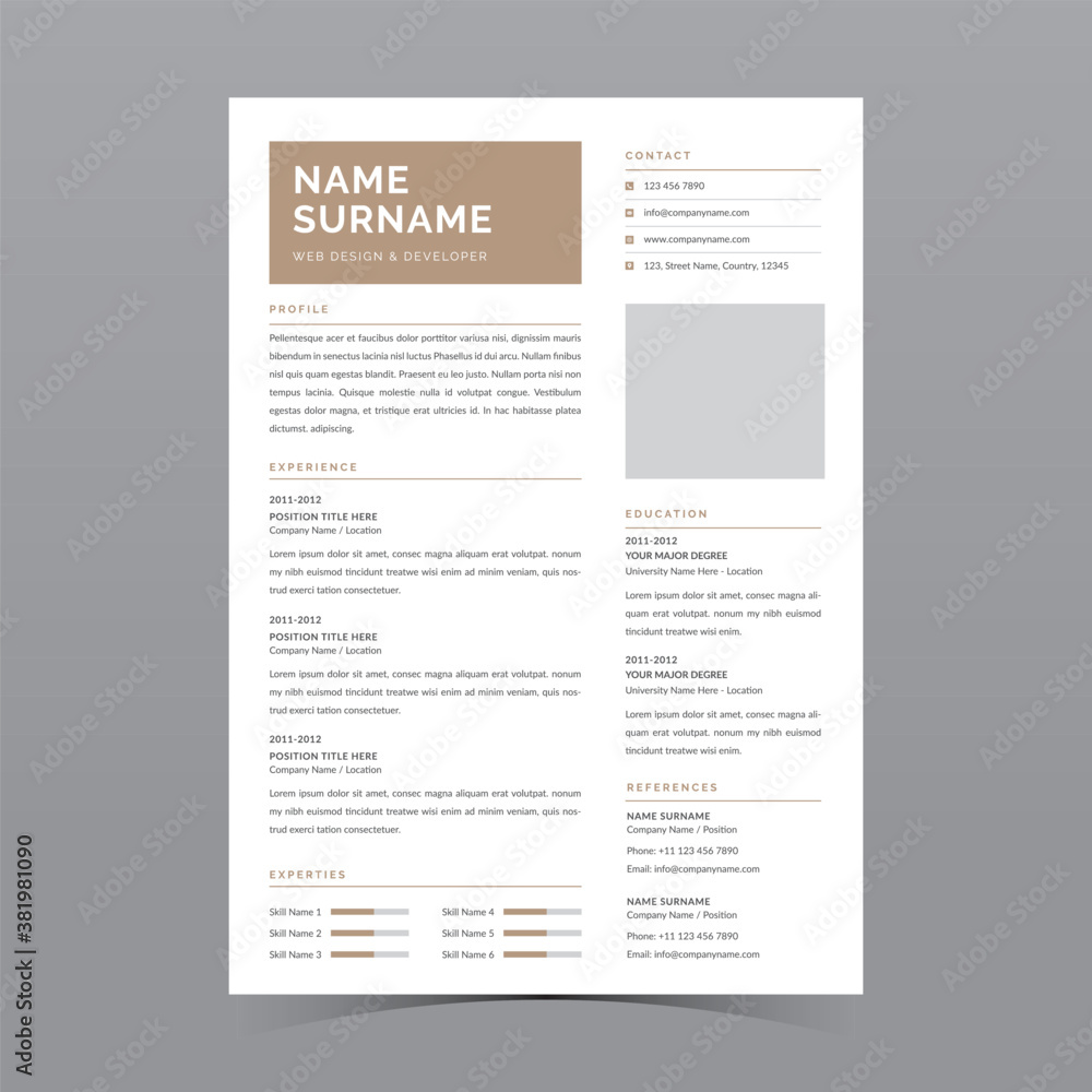 Professional Resume Template Vector Design Stock Vector | Adobe Stock