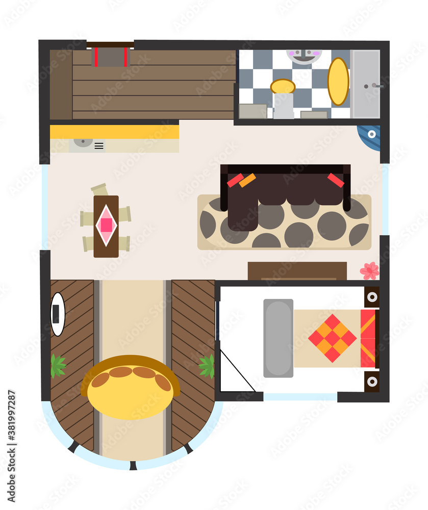 Interior plan. Detailed apartment furniture overhead top view ...