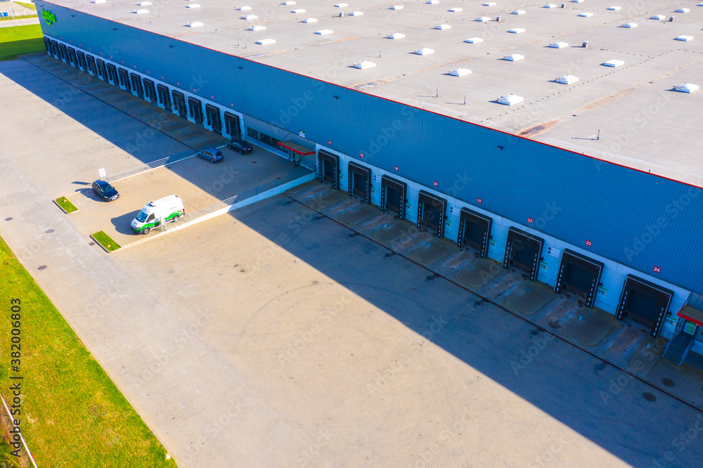 Aerial view of the distribution center, drone photography of the ...