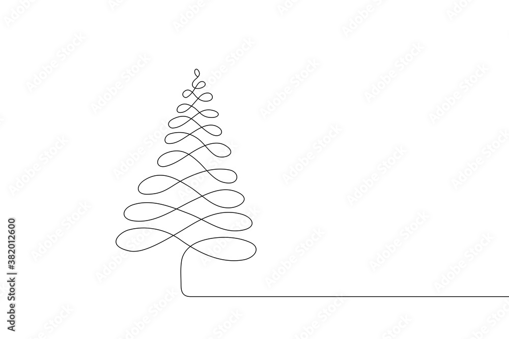Continuous line art drawing of a Christmas tree, vector illustration ...