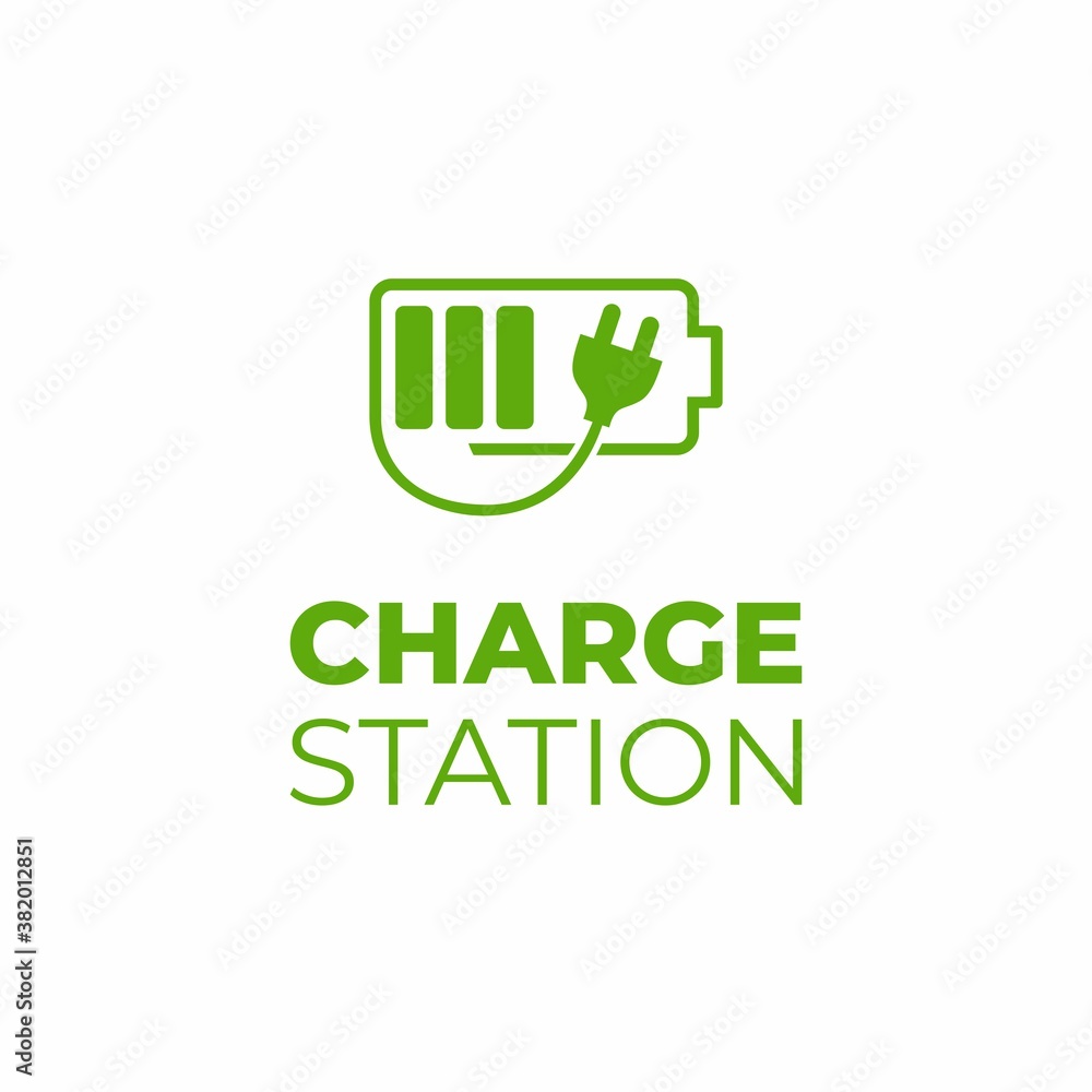 Charge station logo template. Plug and battery sign. Stock Vector ...