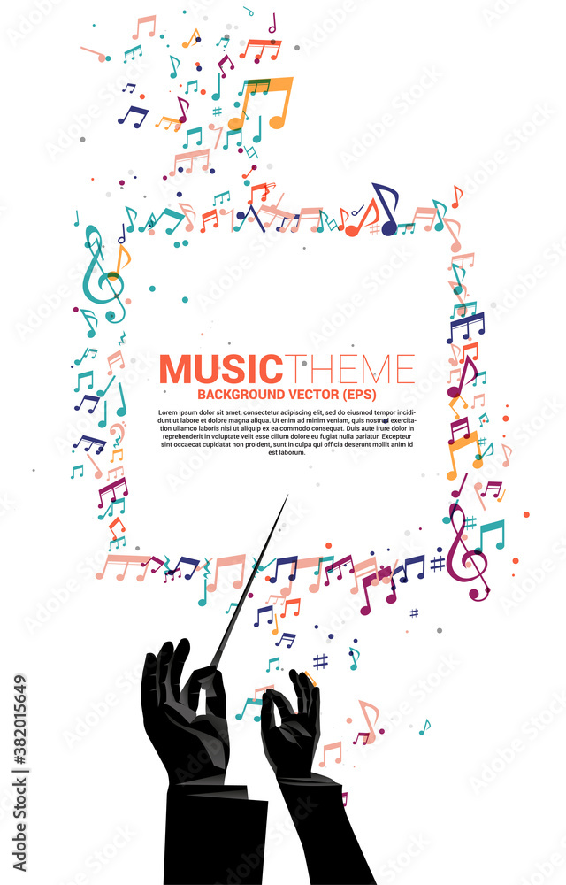 Vector template banner and poster Conductor hand with music melody note ...