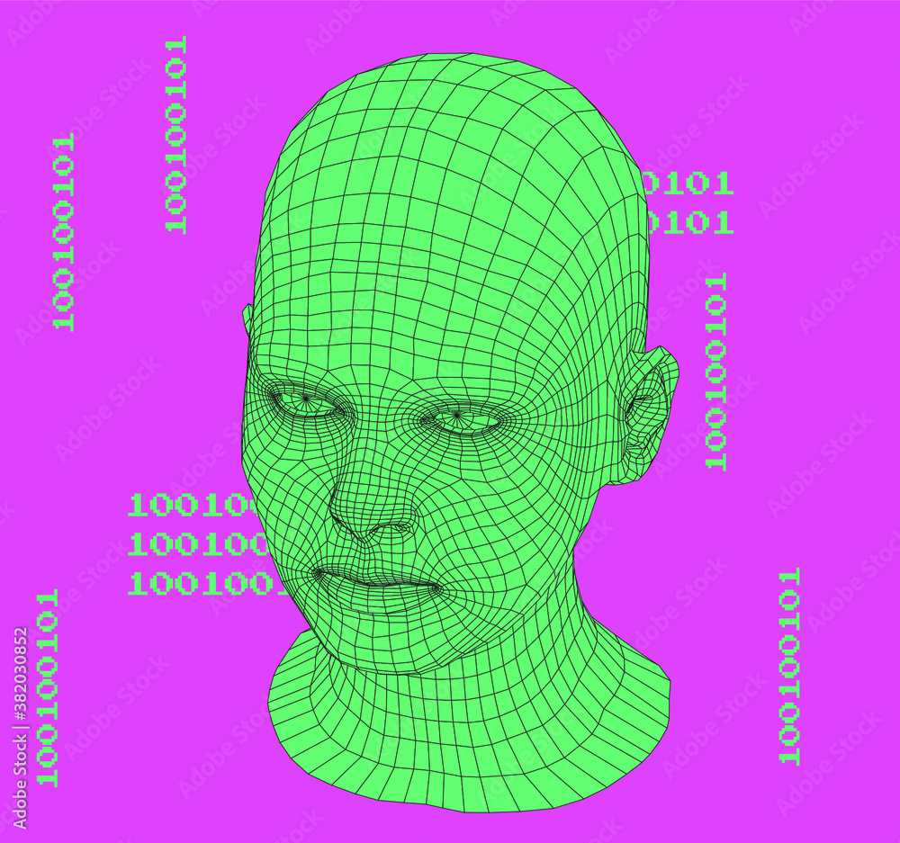 Artificial Intelligence and Neural network concept. 3D human face ...
