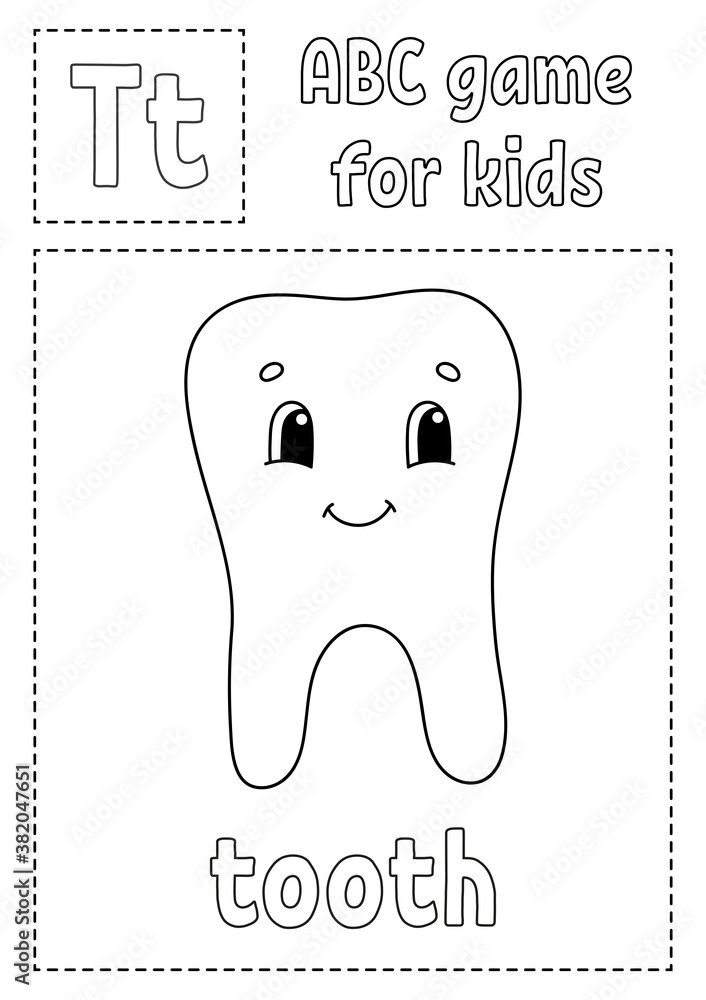 ABC game for kids. Alphabet coloring page. Cartoon character. Word and ...