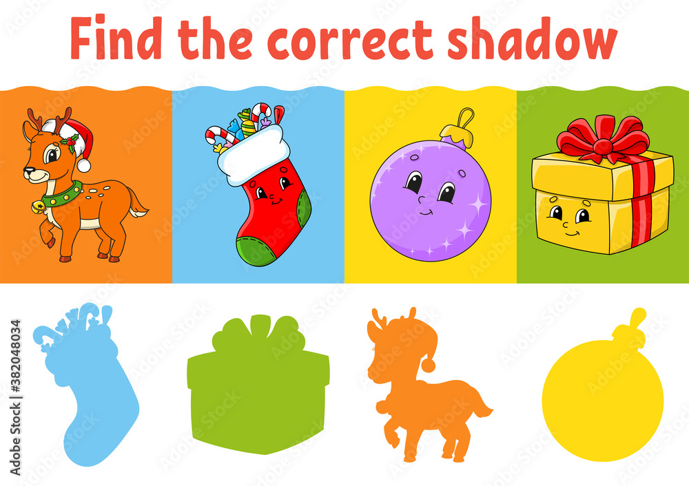 Find the correct shadow. Education worksheet. Matching game for kids ...