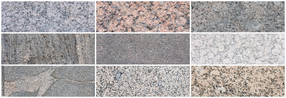 Granite texture set. Collection of panoramic stone backgrounds ...