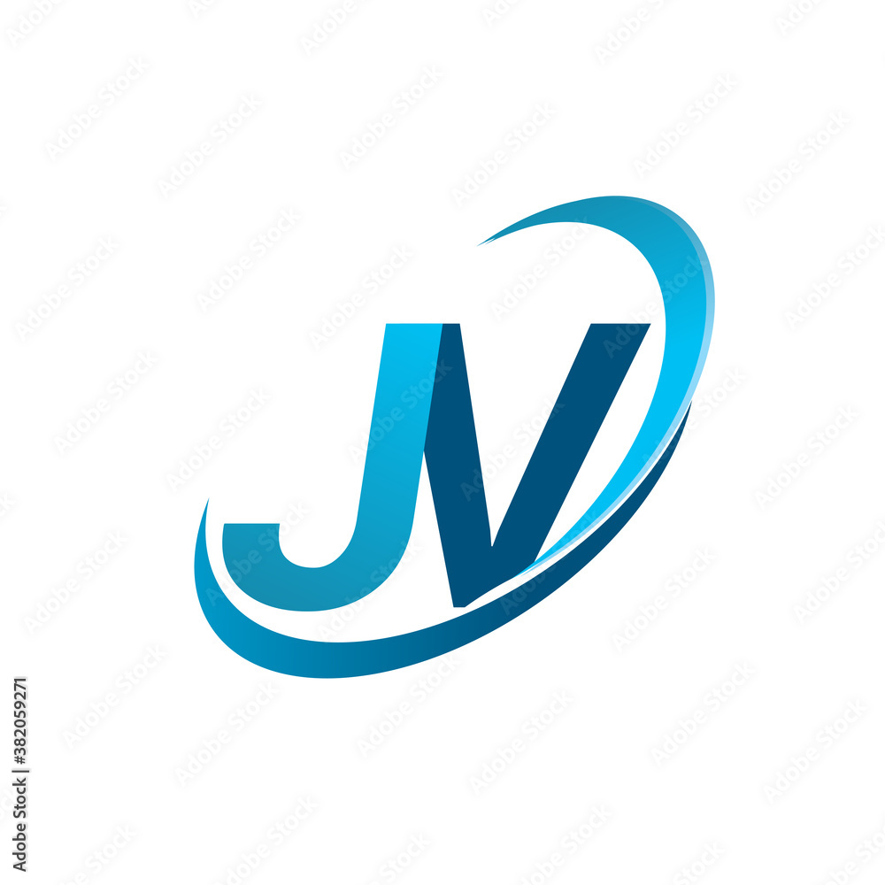 initial letter JV logotype company name colored blue swoosh design ...
