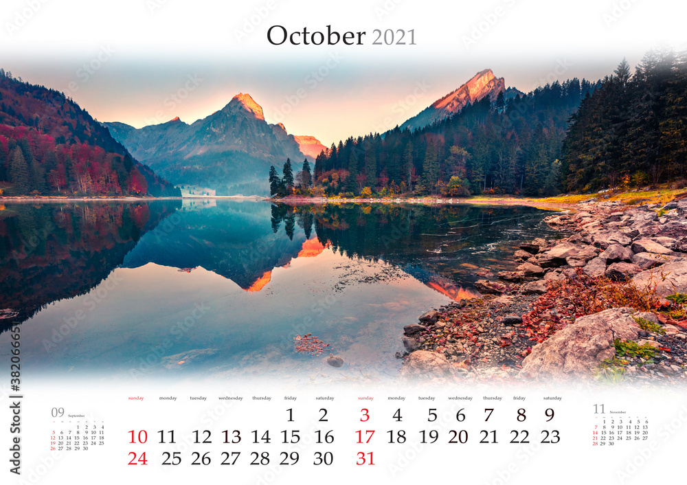 Calendar October 2021, B3 size. Set of calendars with amazing ...