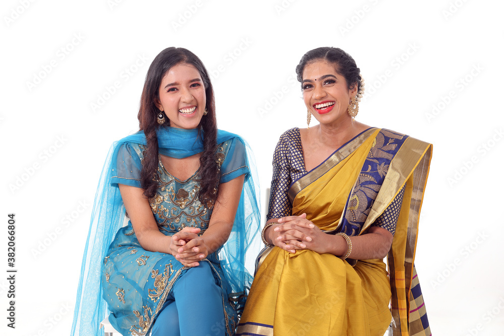 Two South east Asian Indian race ethnic origin woman wearing Indian ...