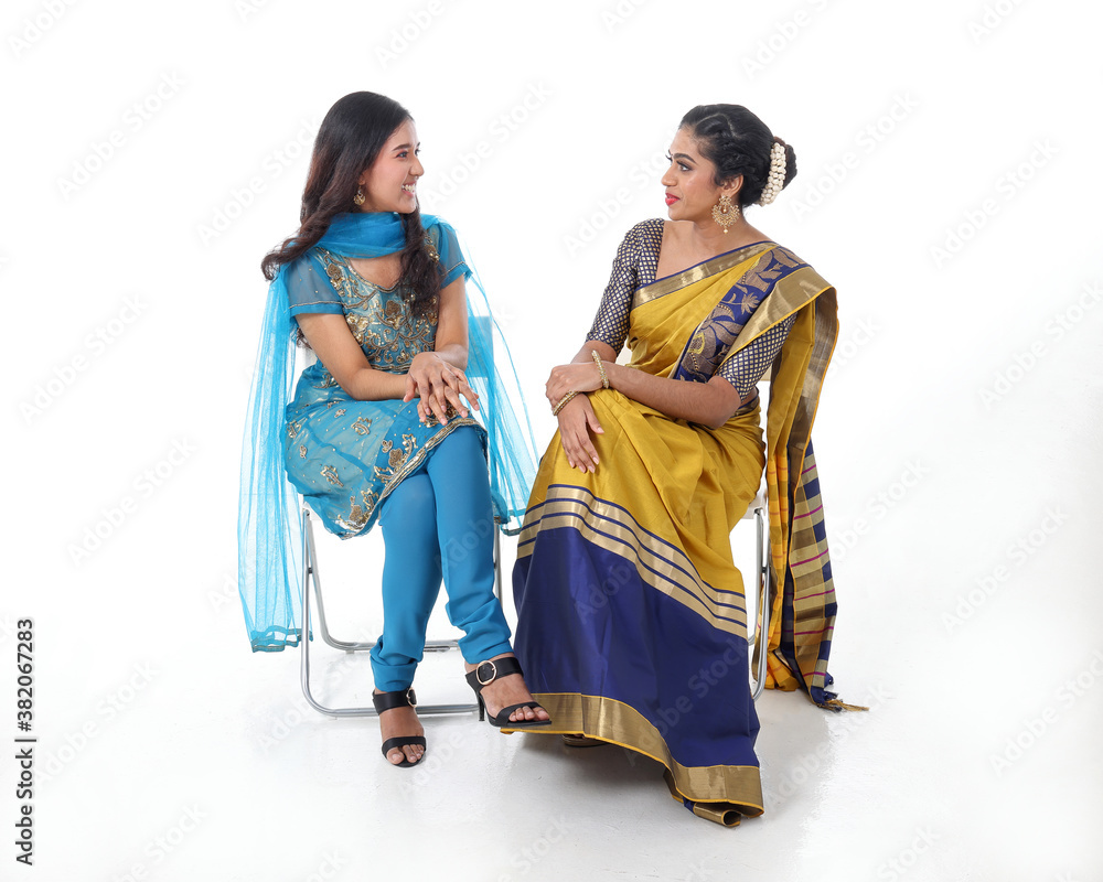 Two South east Asian Indian race ethnic origin woman wearing Indian ...