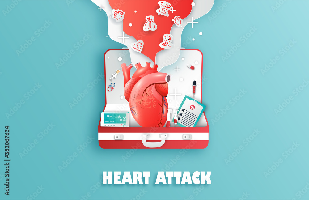 Heart attack, sign, and symptom of the disease. A concept hospital for ...