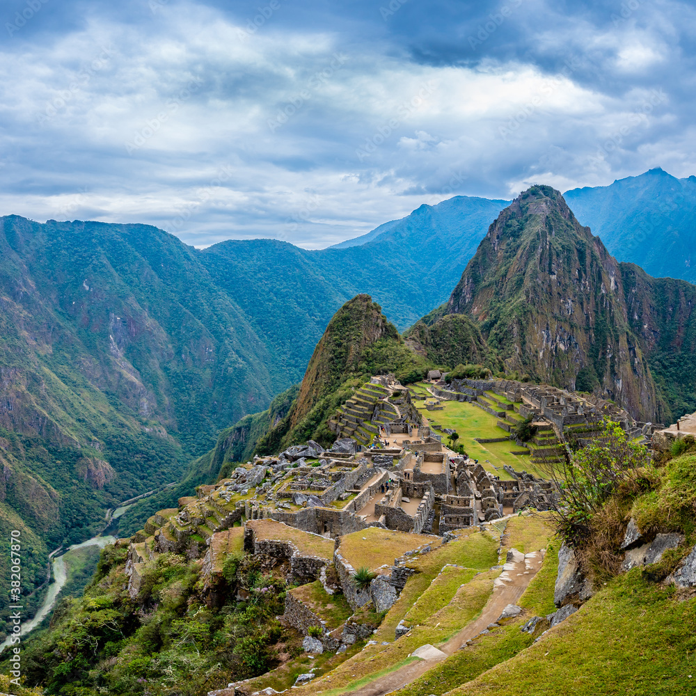Overview of the lost inca city Machu Picchu in Peru. Stock Photo ...