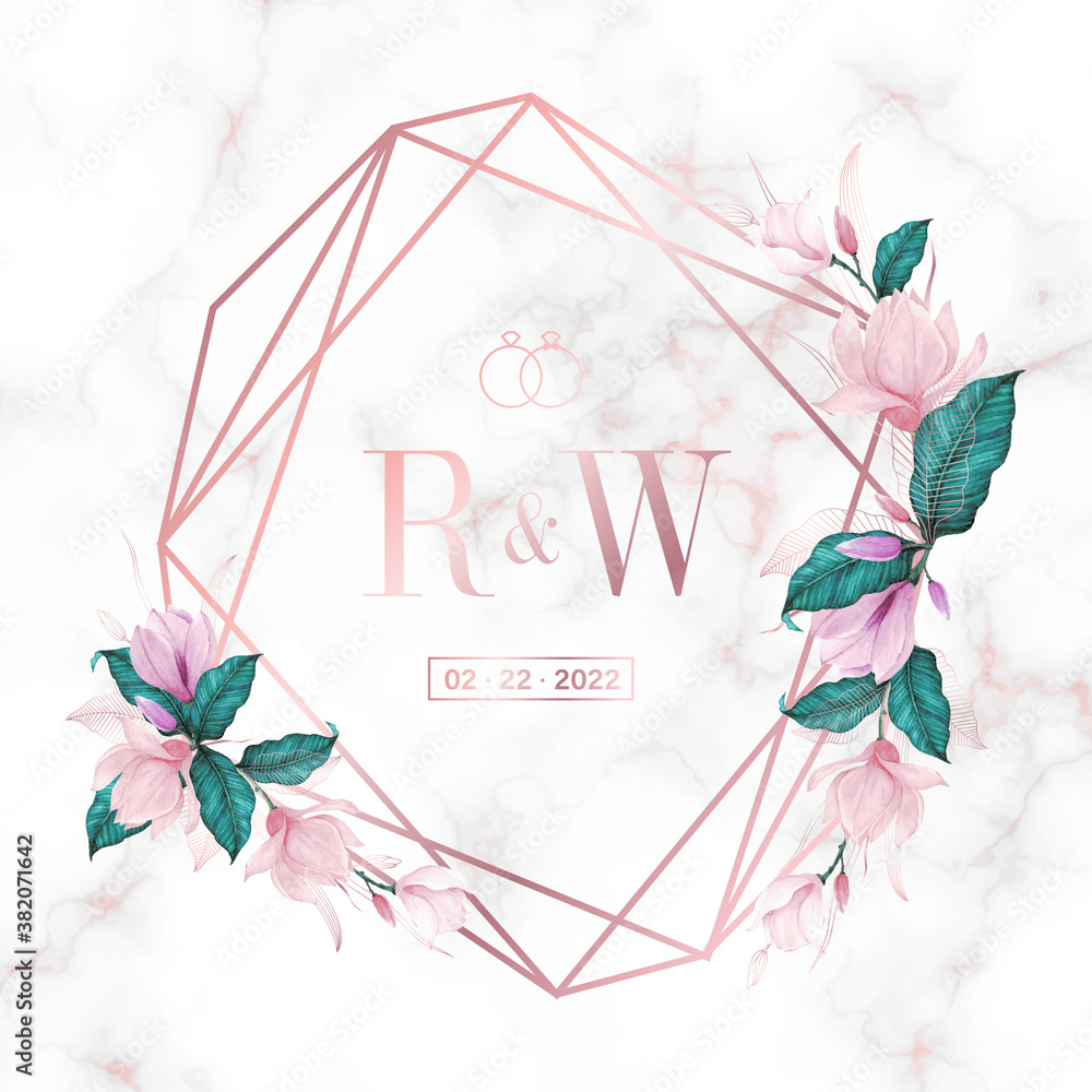 Wedding monogram logo design template. Watercolor floral frame for ...