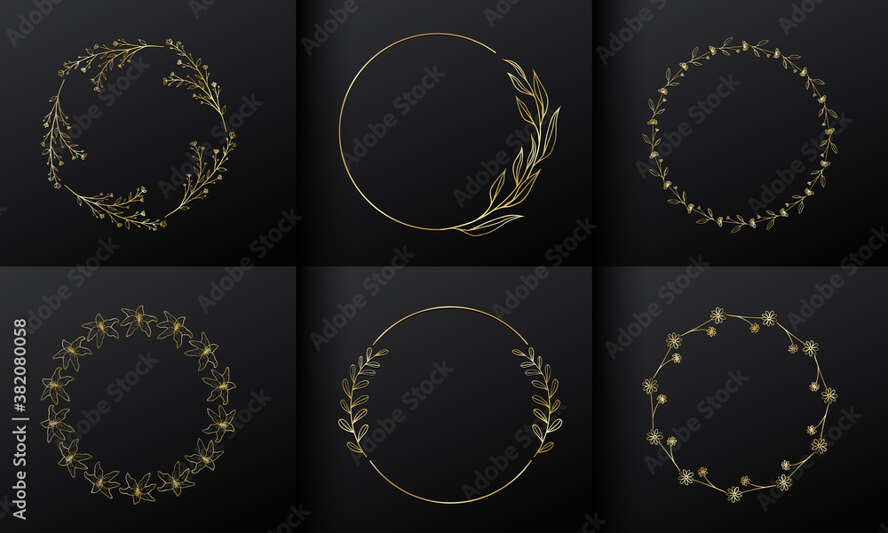 Golden circle flower frame for monogram logo design. Gradient gold ...