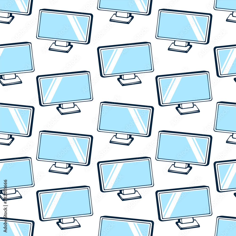 Seamless pattern of hand drawn doodles of computer screen isolated on ...