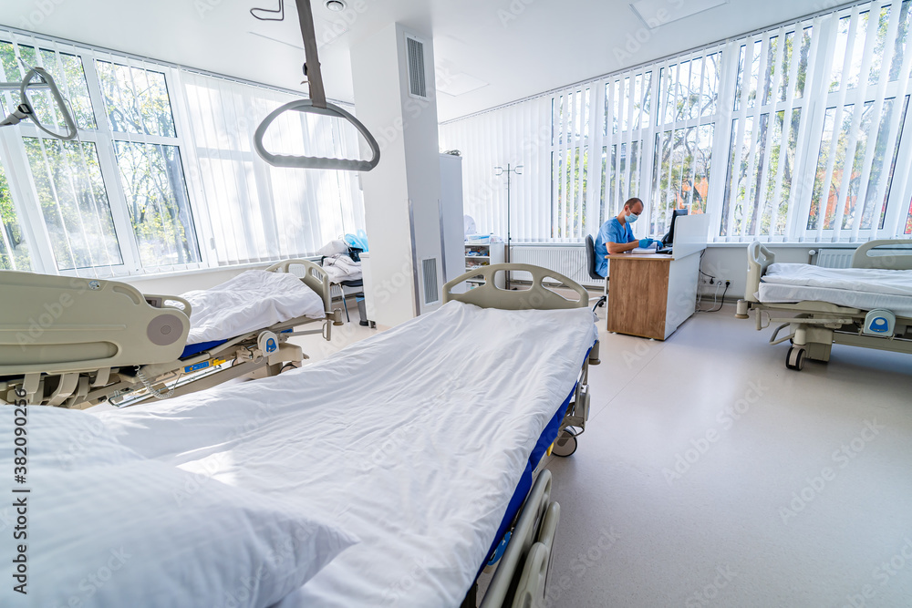 Modern medical bed and a special device in the modern ward ...