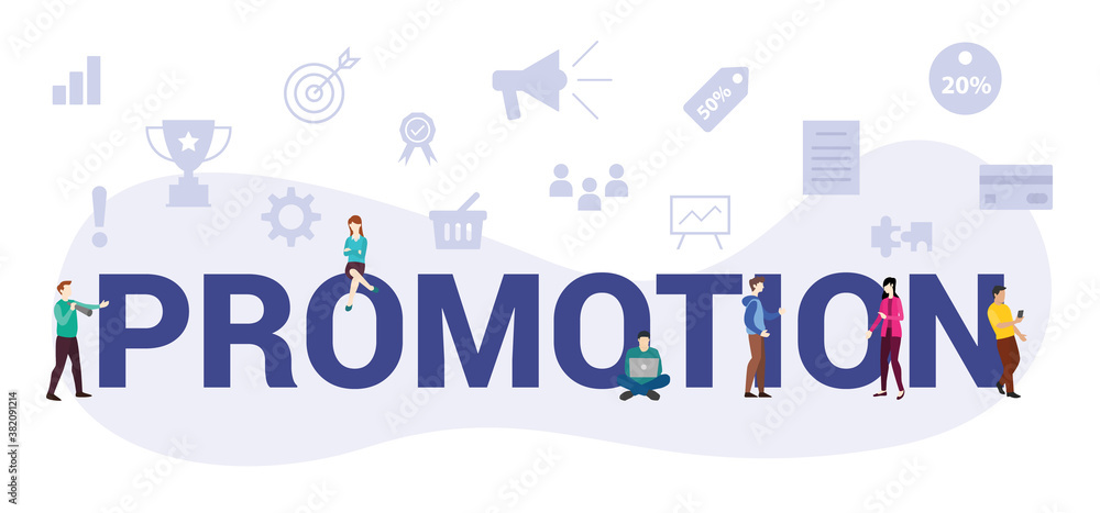promotion business concept with modern big text or word and people with icon related modern flat ...