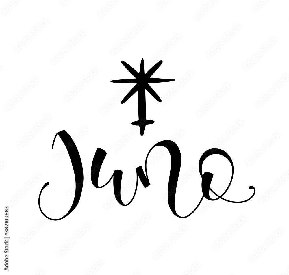 Juno - astrological symbol and hand drawn lettering - Black vector ...
