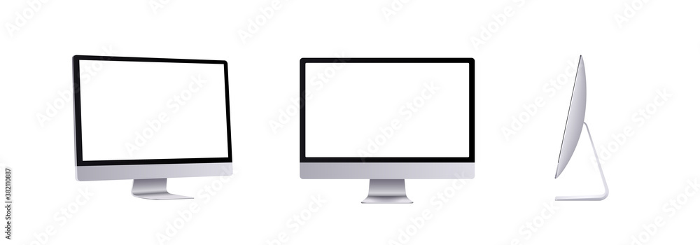 Realistic computer mockup in front, side and angle view isolated on ...