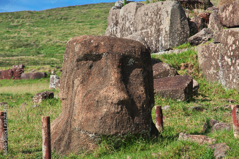 Rapa Nui. The statue Moai in Ahu Vinapu on Easter Island, Chile Stock ...