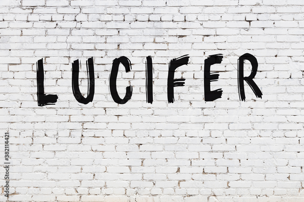 Inscription lucifer painted on white brick wall Stock Illustration ...
